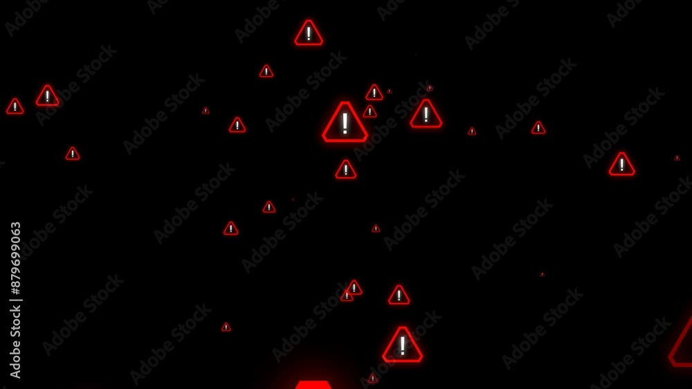 Glowing Triangle Exclamation Mark Symbol Flying Animation. looping ...