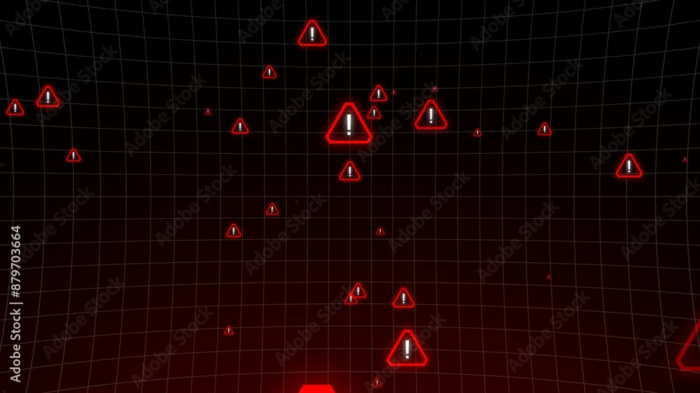 Glowing Triangle Exclamation Mark Symbol Flying Animation On Grid and ...