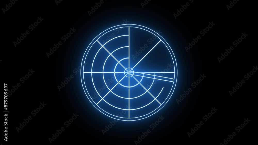 light glowing neon blue color radar screen technology animation icon ...
