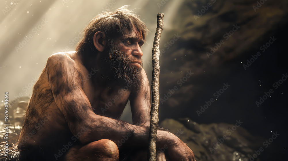 An extinct species of an early human, primitive man, early human ...