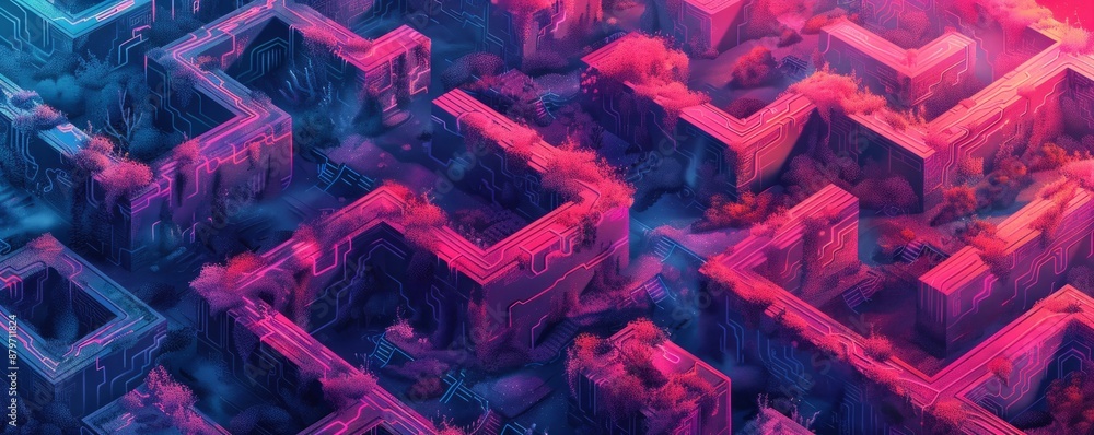 A pixel art rendition of a pixelated maze with winding paths and hidden ...