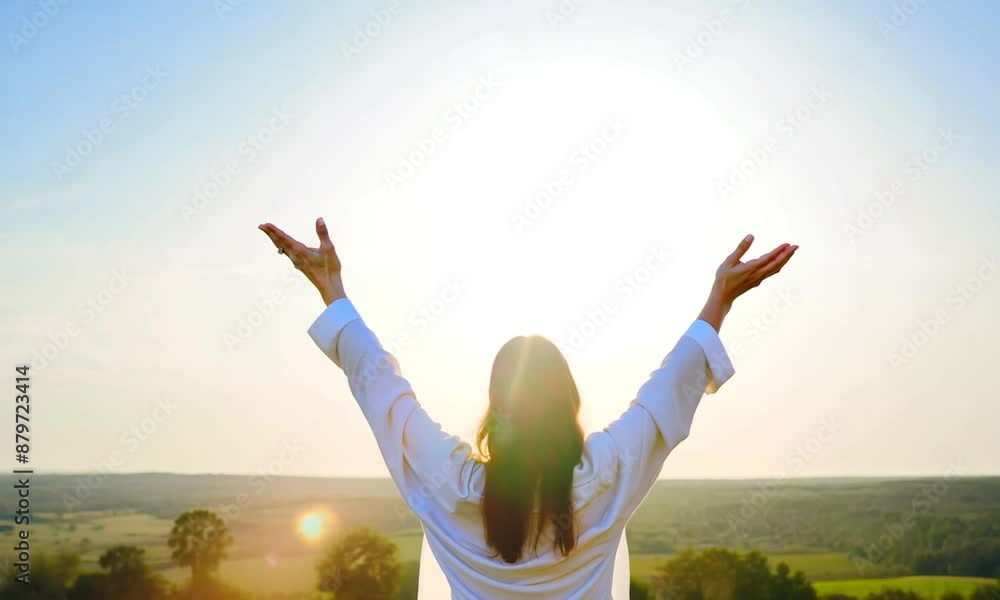 Jesus Christ with open arms reaching out in the sky, hand gestures of ...