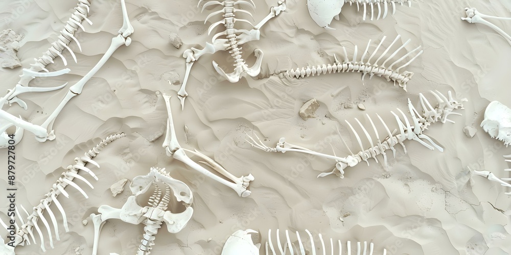 Animal skeletons around drying oasis depict ecosystem collapse and loss ...