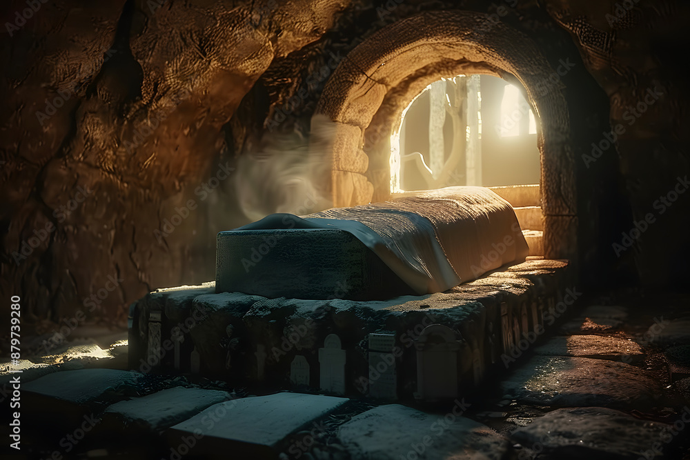 jesus tomb stone rolled away light inside Stock Photo | Adobe Stock