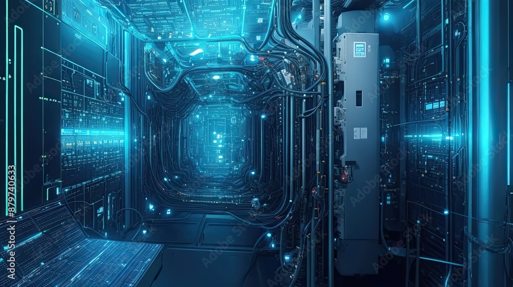 Ideal for digital backgrounds in tech processes, artificial intelligence, neural networks, data ...