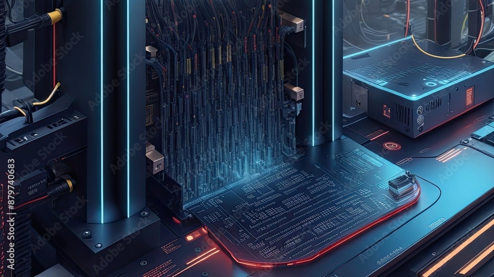 Ideal for digital backgrounds in tech processes, artificial intelligence, neural networks, data ...