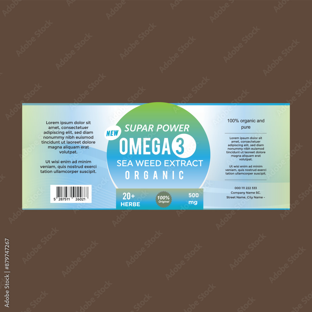 Omega 3 Bottle Label vector packaging, omega 3 oil label supplement ...