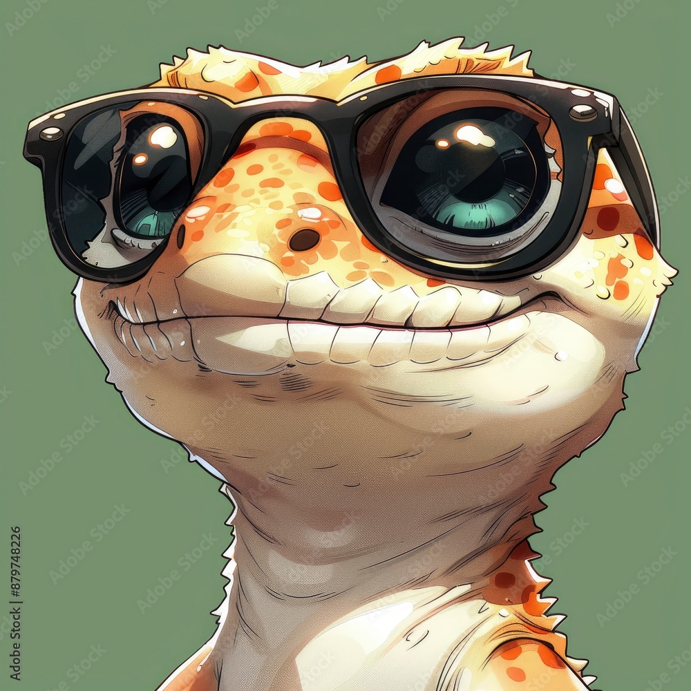 Cute gecko with sunglasses, sticker, cartoon drawing, simple, character ...