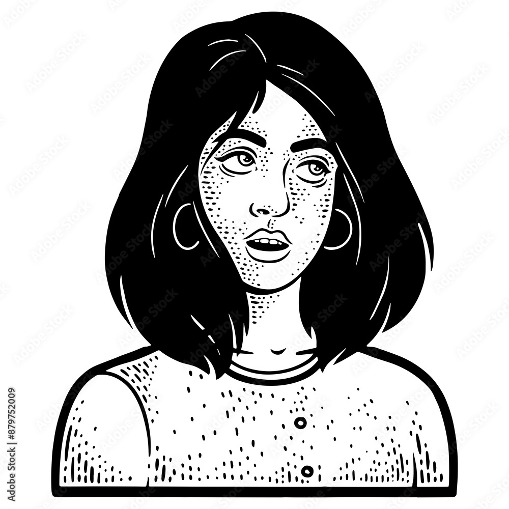 Eye Roll girl sketch engraving PNG illustration. T-shirt apparel print ...
