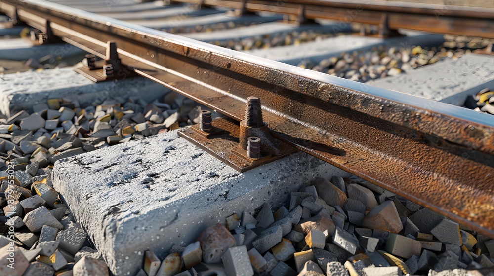 Connection of old and new railroad sections; rails on concrete and ...