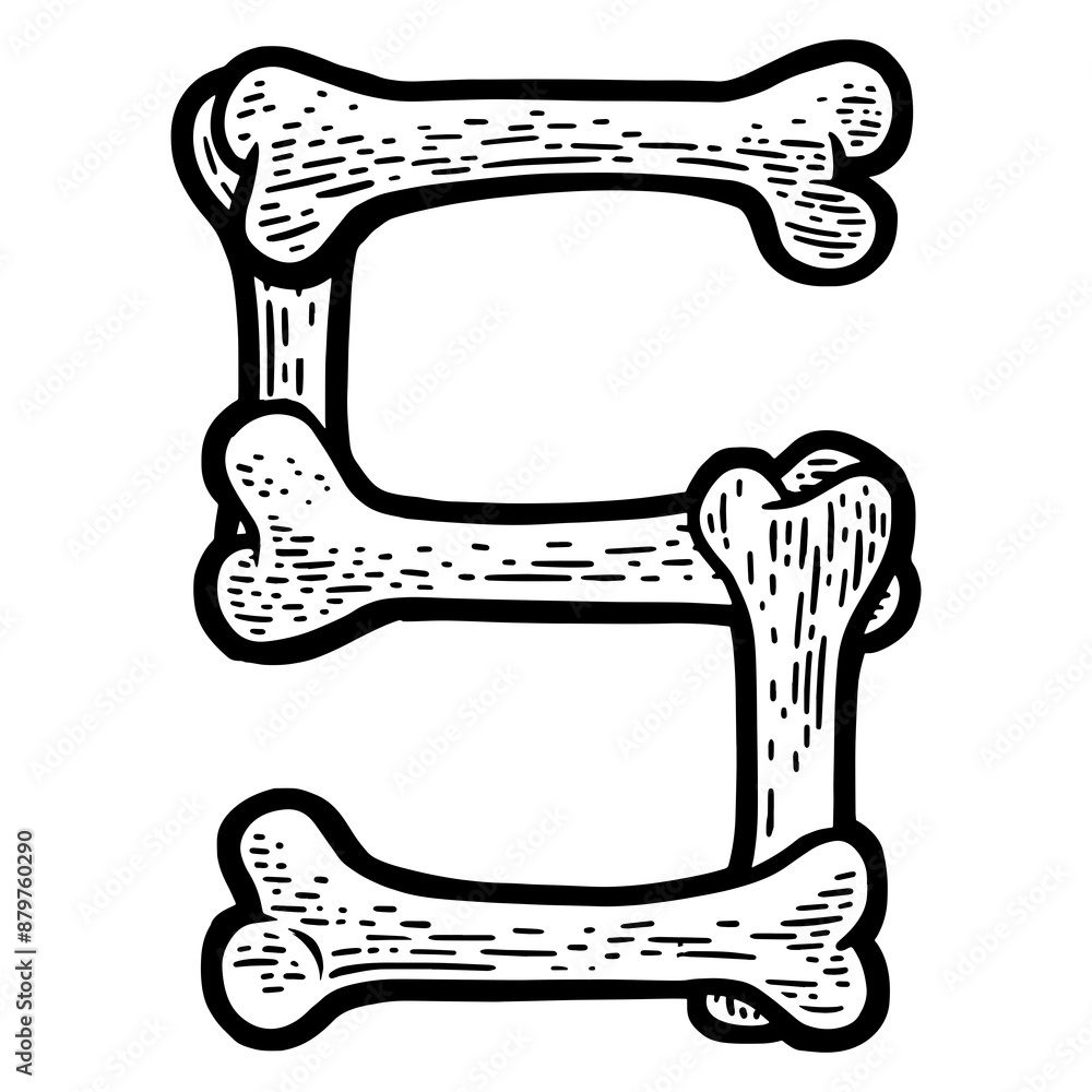number figure 5 made of bones sketch engraving PNG illustration. Bones ...