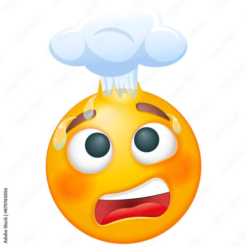 Exploding emoji with steaming head. Vector emoji on white background ...