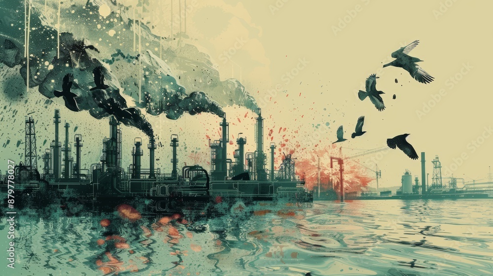 Environmental Impact of Oil Leaks Poster: Wildlife vs. Industrial ...