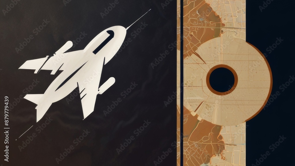 A symbol that combines a map marker with an airplane image. This symbol ...