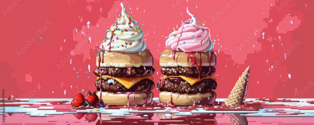 A pixel art rendition of a classic arcade game food, such as a ...