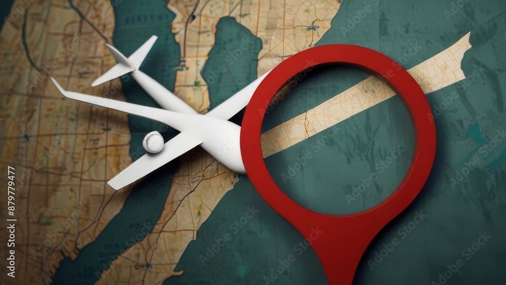 A symbol that combines a map marker with an airplane image. This symbol ...