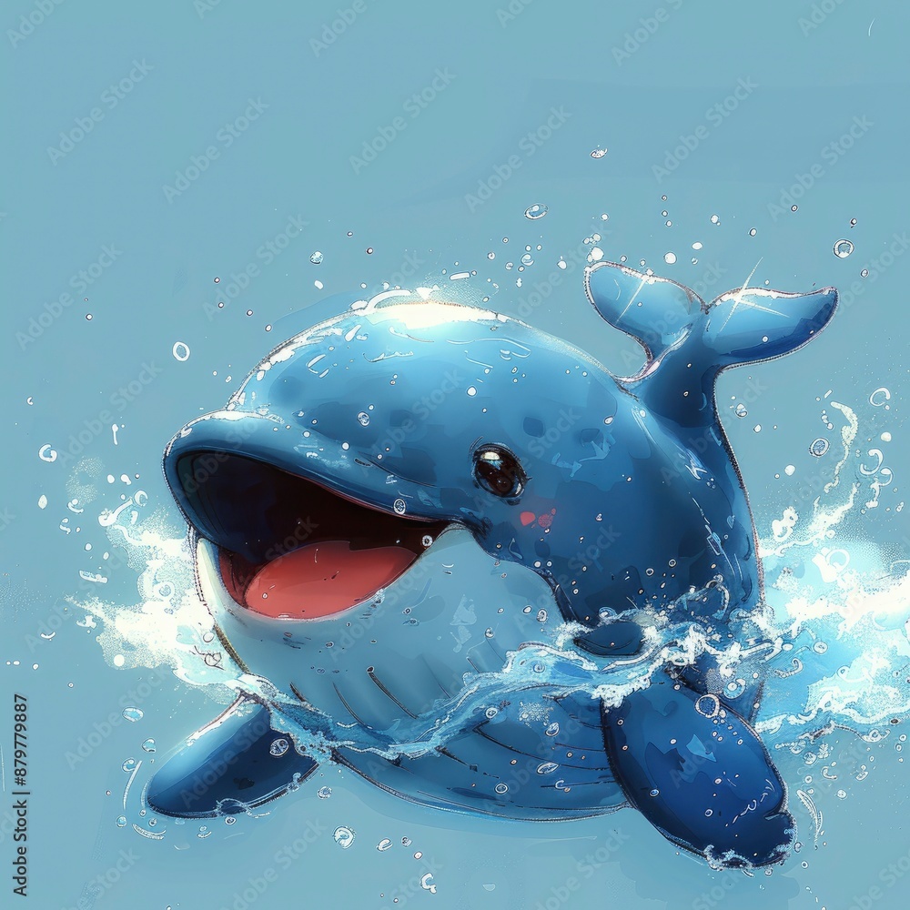 Cute whale spouting water, sticker, cartoon drawing, simple, character ...