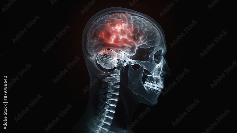 Human brain X-ray scan showing inflamed areas in the cerebrum ...