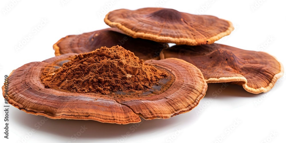 Ganoderma Lucidum Mushroom Powder on White Background. Concept Mushroom ...
