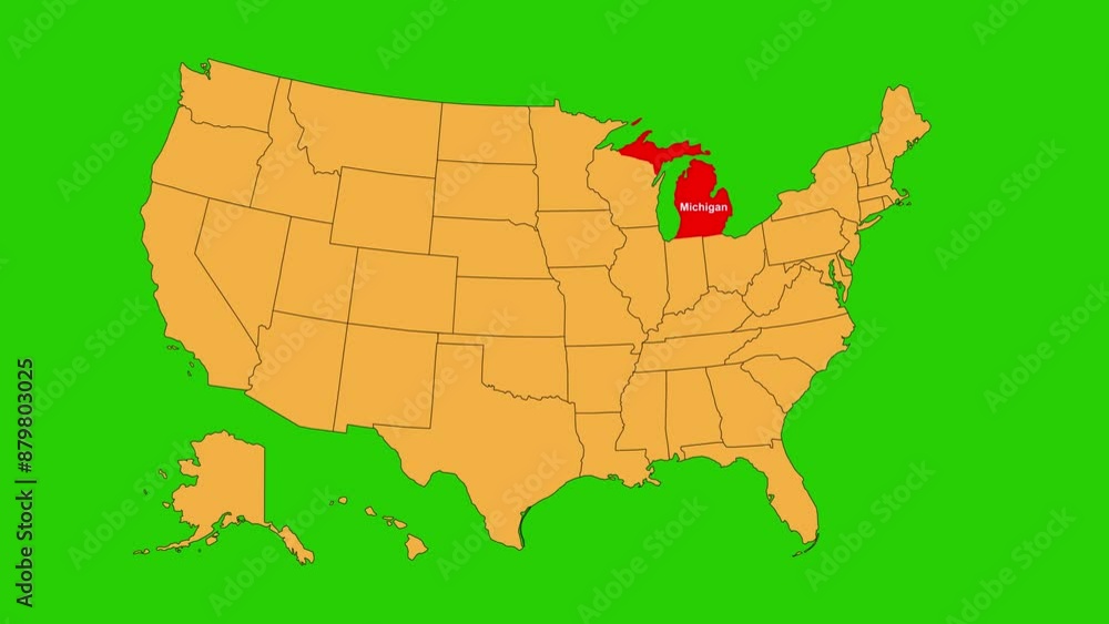 Michigan map animated video. Map Highlighted on the USA map with ...