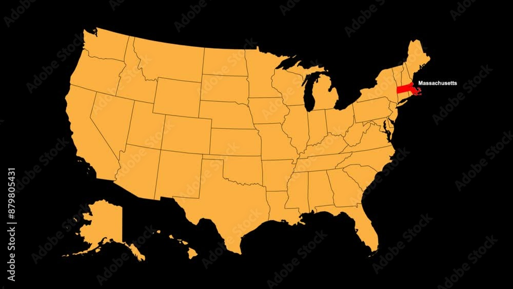 Massachusetts map animated video. Map Highlighted on the USA map colour ...