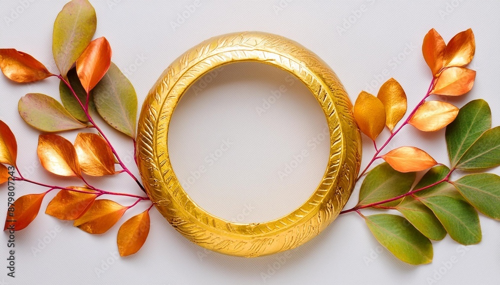 gold round frame made of gold branches eucalyptus and leaves isolated ...