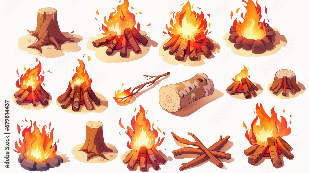 sprite sheet of camp fires for endless runner game, magic, white ...