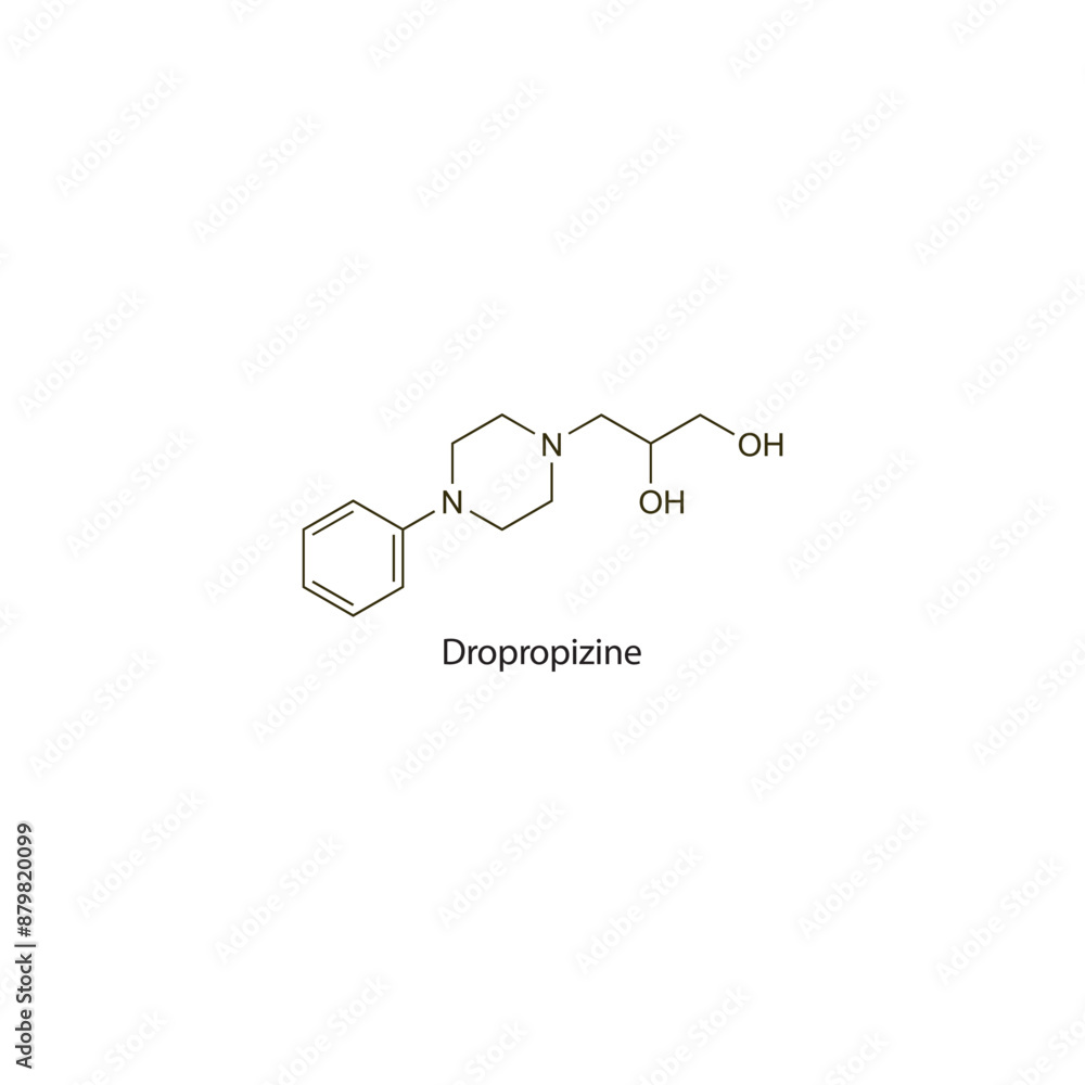 Dropropizine flat skeletal molecular structure Antitussive drug used in ...