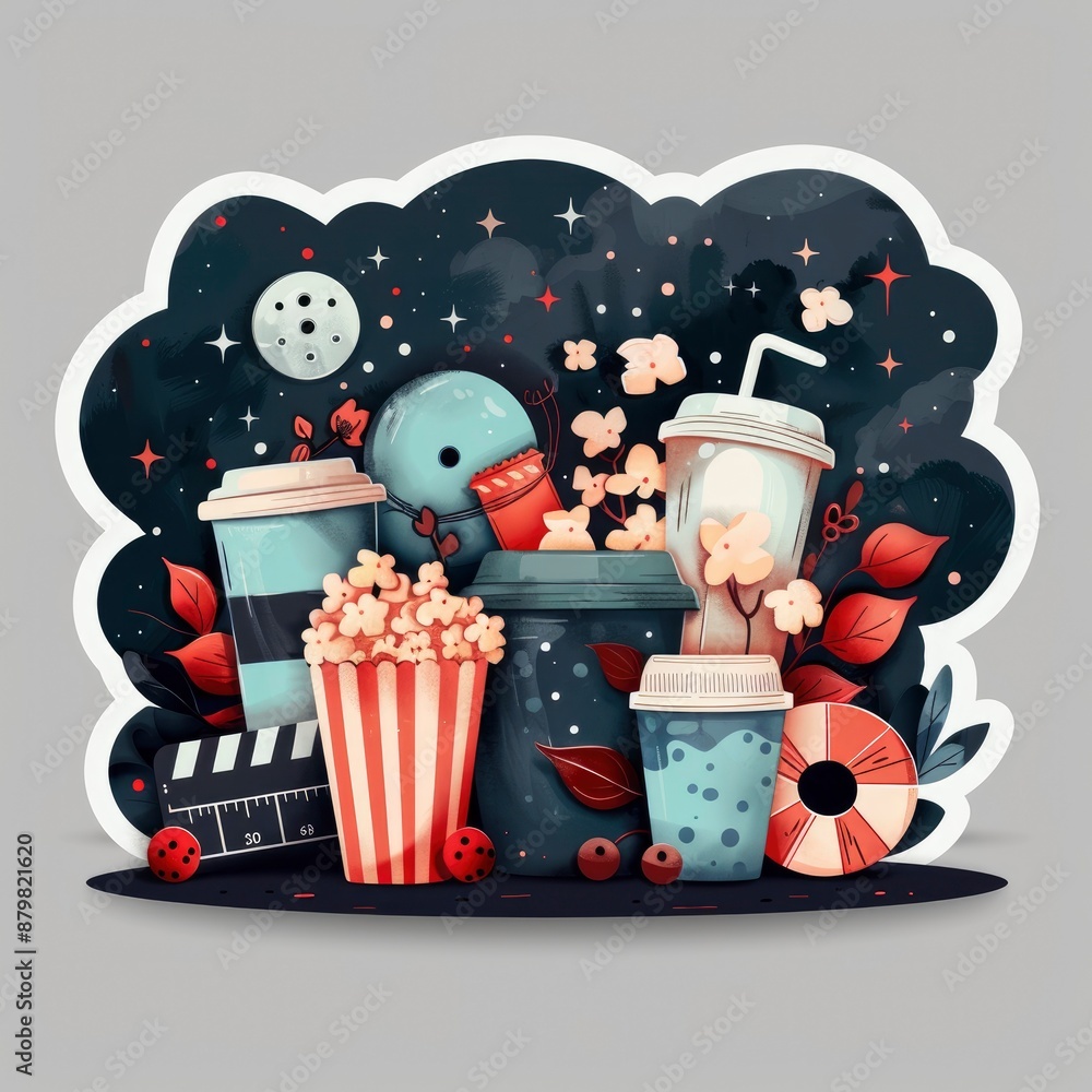simple flat, minimalistic illustration of a movie and film logo sticker ...