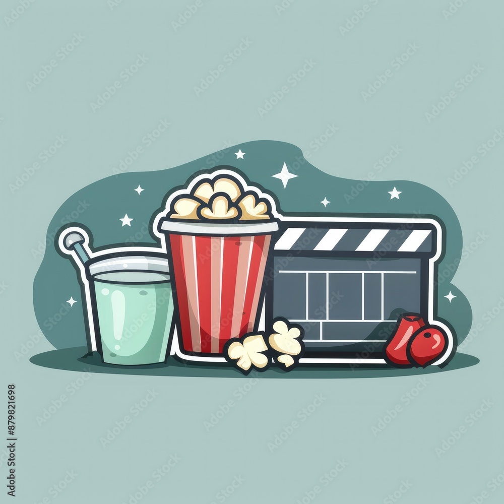 simple flat, minimalistic illustration of a movie and film logo sticker ...