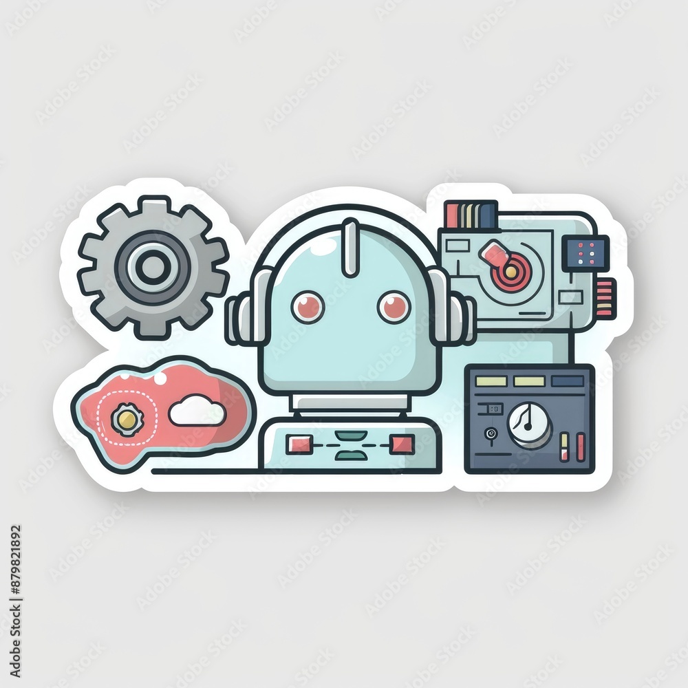 simple flat, minimalistic illustration of a robotics and engineering ...