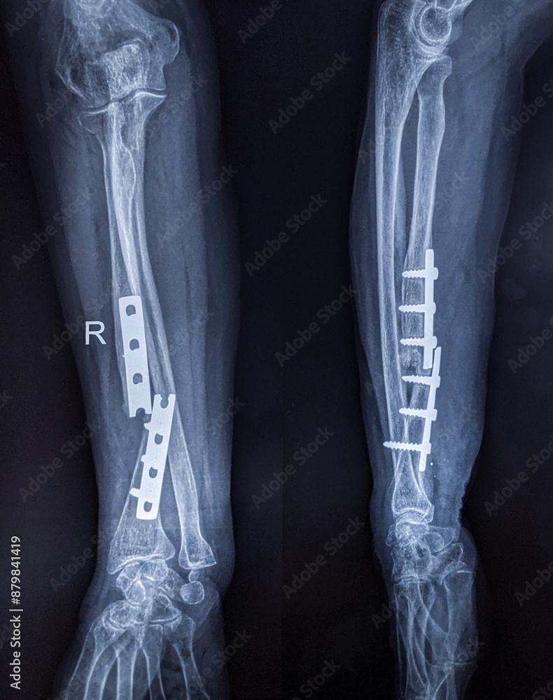 X ray image of forearm showing prosthesis failure of radius fracture ...