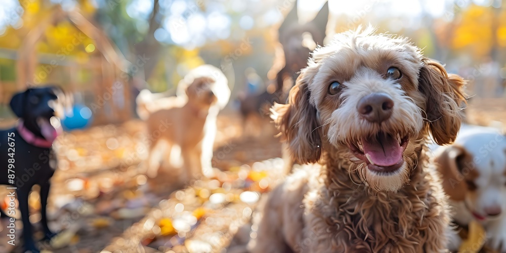 Dogs having fun at a doggy day care. Concept Cute Pups, Playful Moments ...
