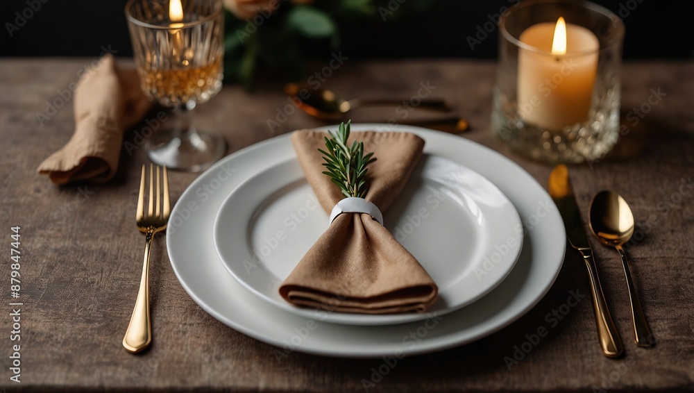 Fine dining table setting of luxury fancy restaurant menu invitation ...