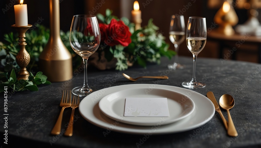 Fine dining table setting of luxury fancy restaurant menu invitation ...