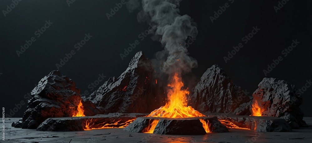 Fire lava podium rock volcano background product magma display 3d scene ...
