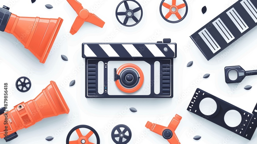 Cinematography elements flat design top view film industry theme ...