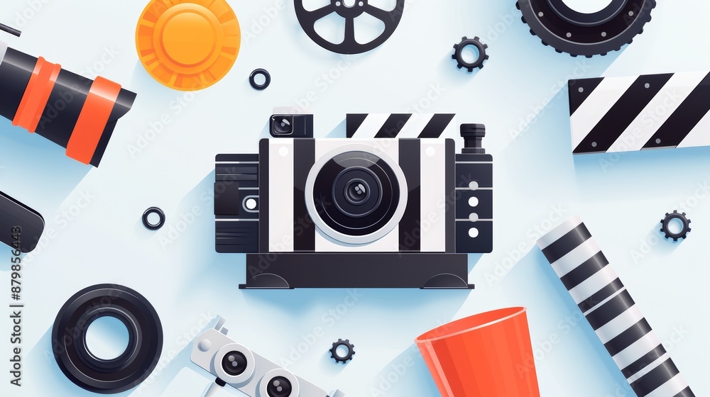 Cinematography elements flat design top view film industry theme ...