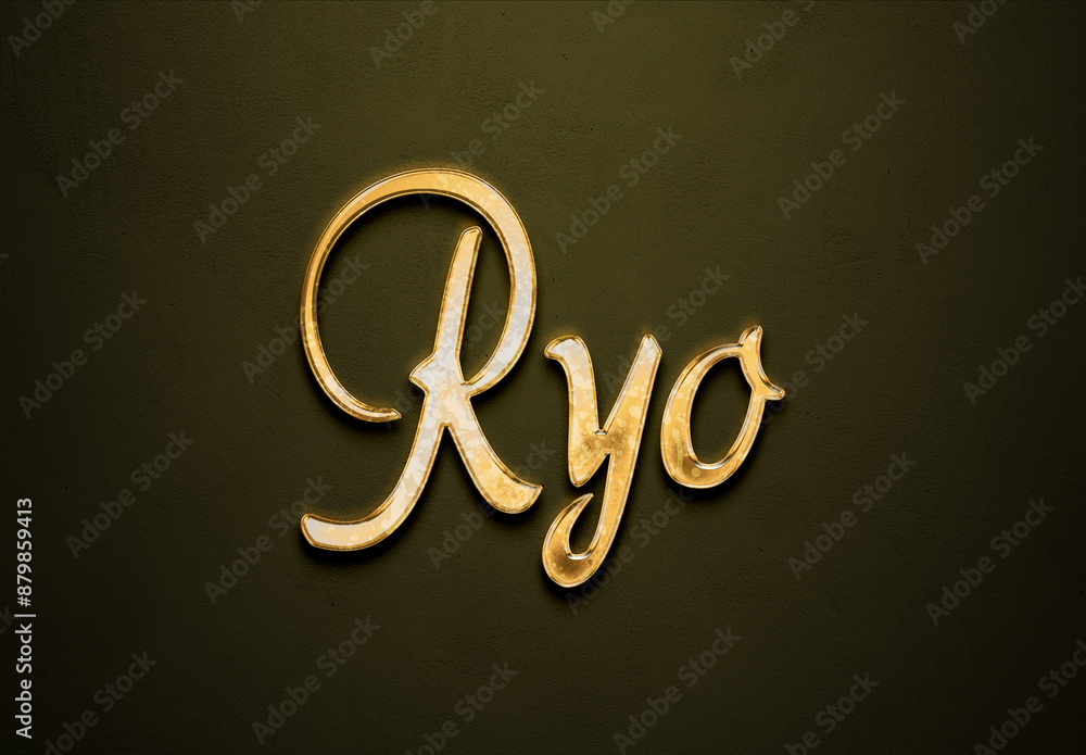 Old gold text effect of Japanese name Ryo with 3D glossy style Mockup ...