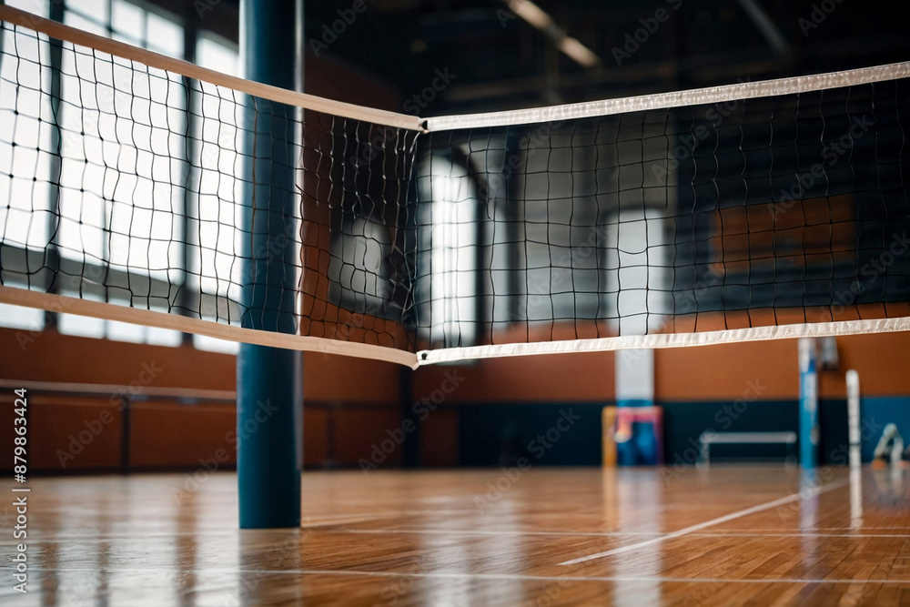 Sports Image of volleyball net in an old empty sports hall with referee ...