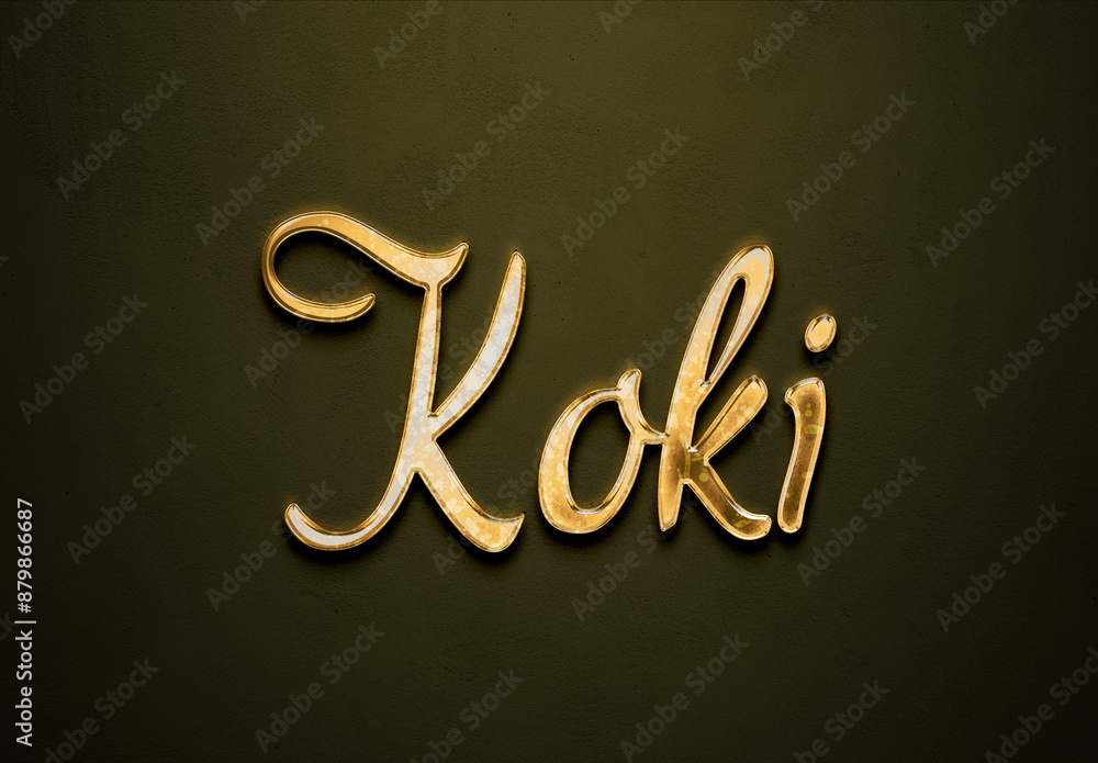 Old gold text effect of Japanese name Koki with 3D glossy style Mockup ...