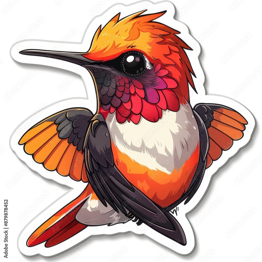 sticker of an adorable chibi hummingbird, simple flat illustration ...