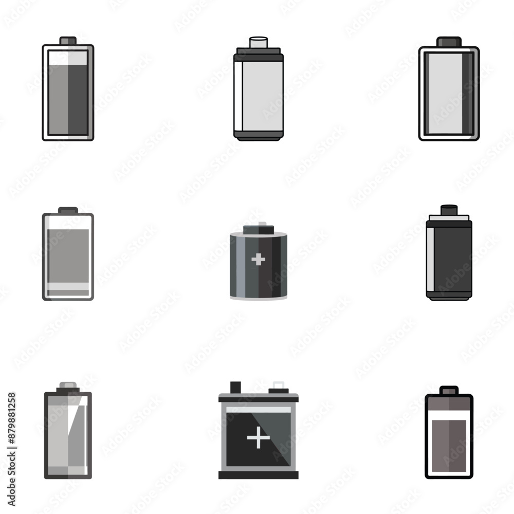 set of black and white batteries vector design, vector, set ...