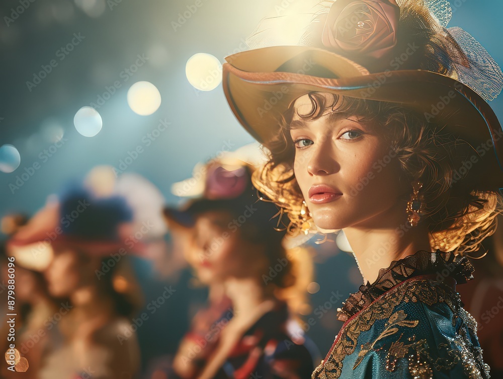 nostalgic photograph of a vintage fashion runway, with models ...