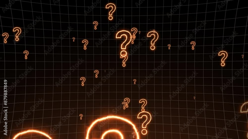 Glowing Question Mark Flying Animation On Grid and light Background ...