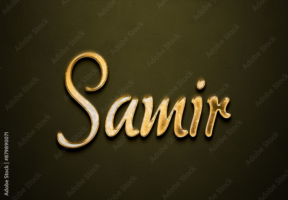 Old gold text effect of Arabic name Samir with 3D glossy style Mockup ...