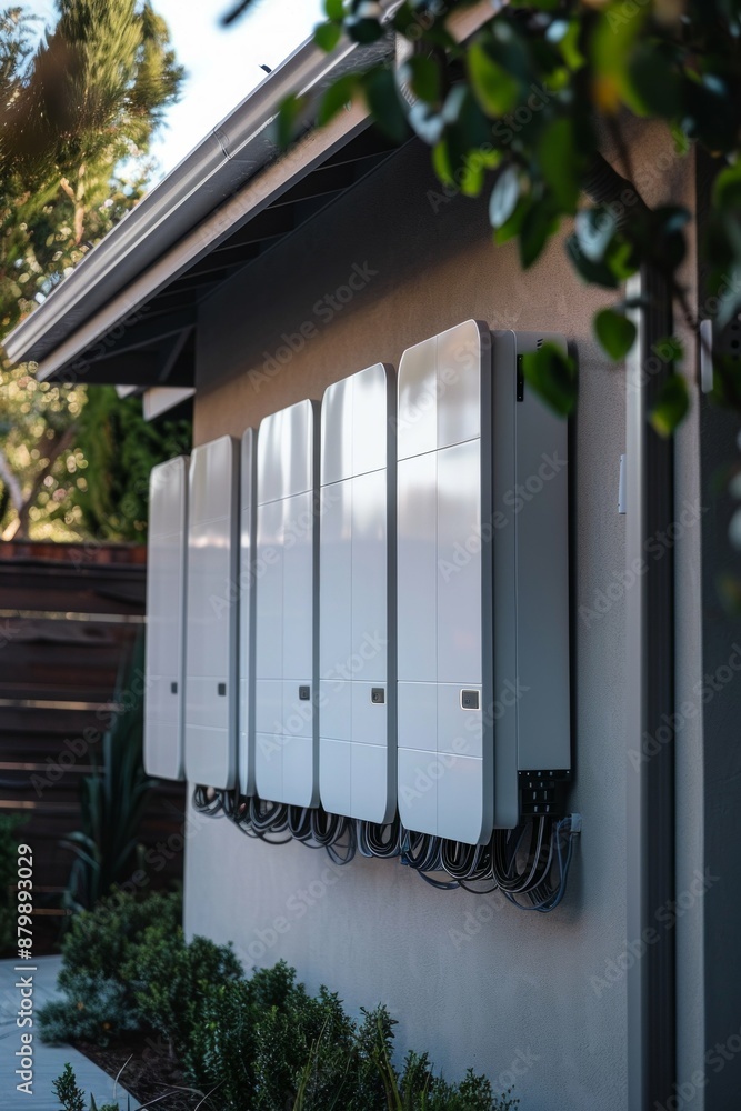 Generic battery packs mounted a home garage wall, showcasing ...