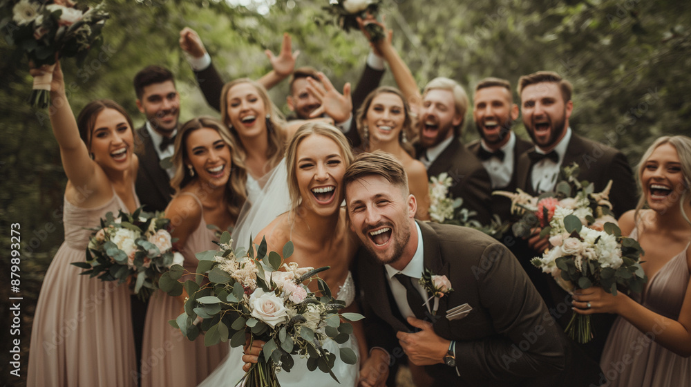 Bridal party posing for a group photo, highly professional photo ...