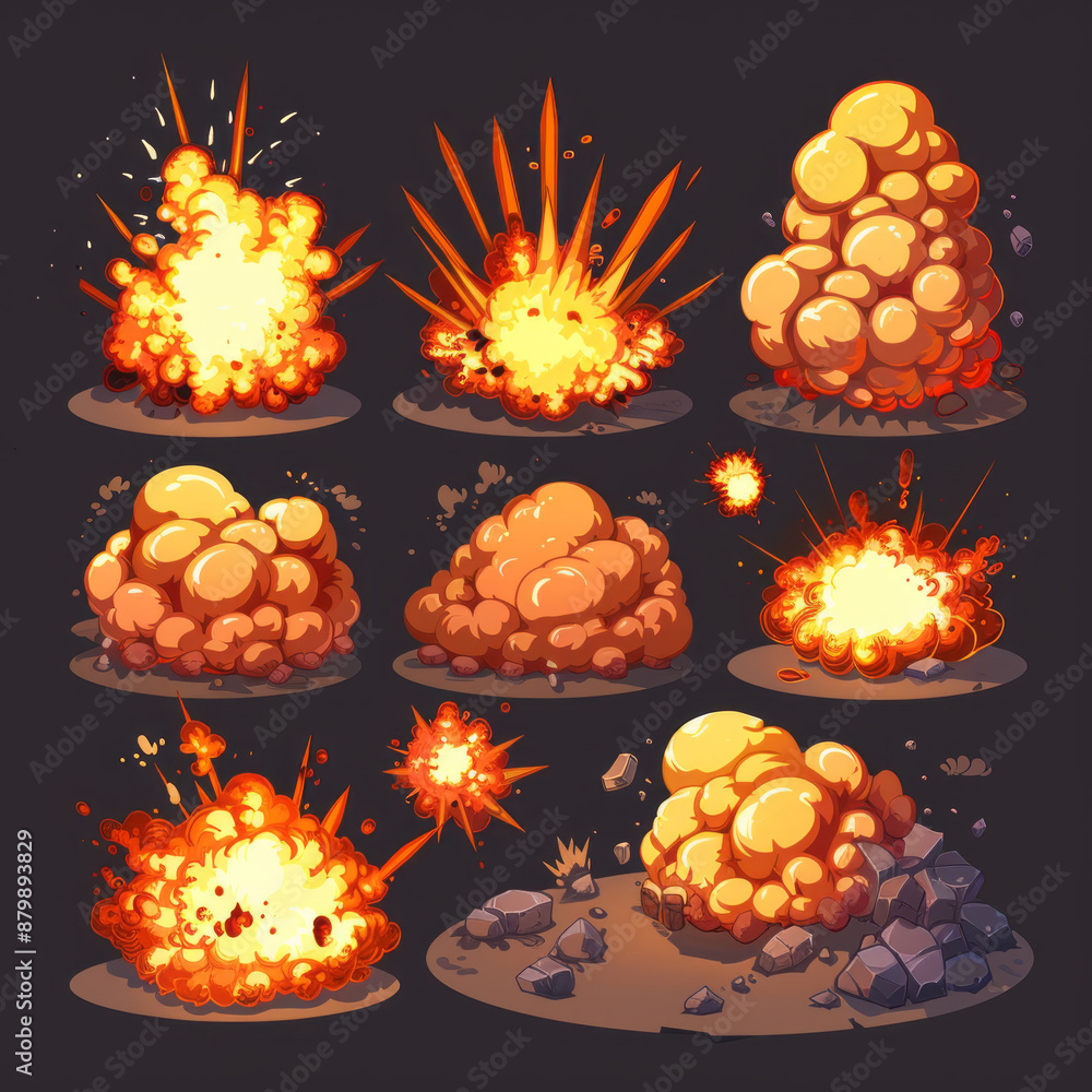 Isometric explosion assets for 2D games, fx effects, no background ...
