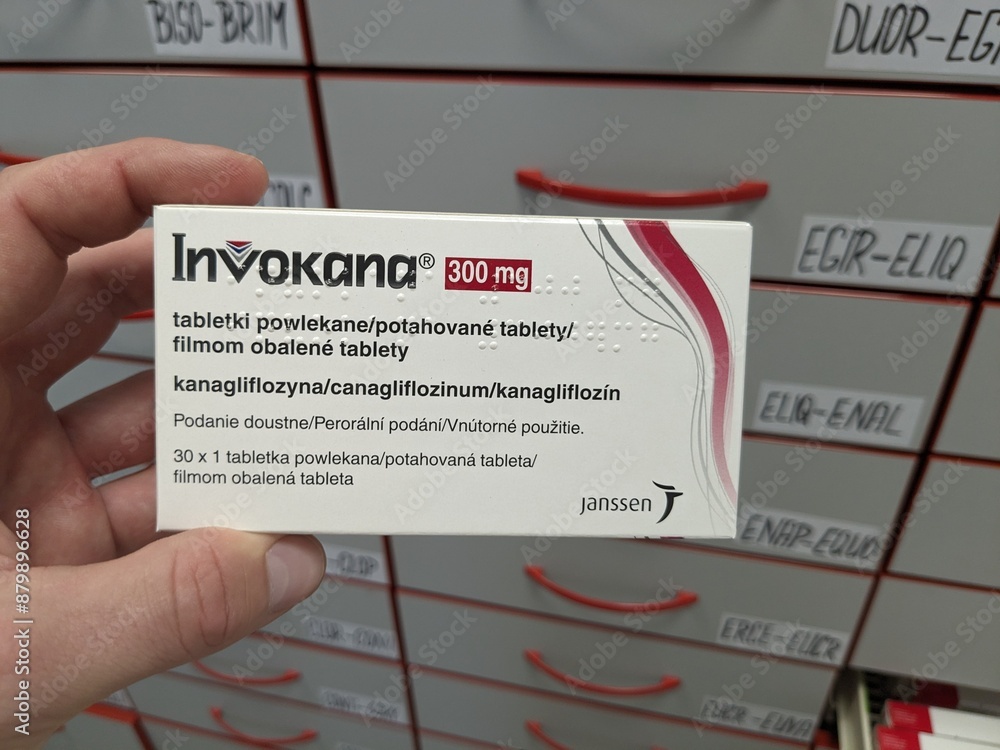 Prague, Czech Republic - July 10 2024: INVOKANA box of medication with ...